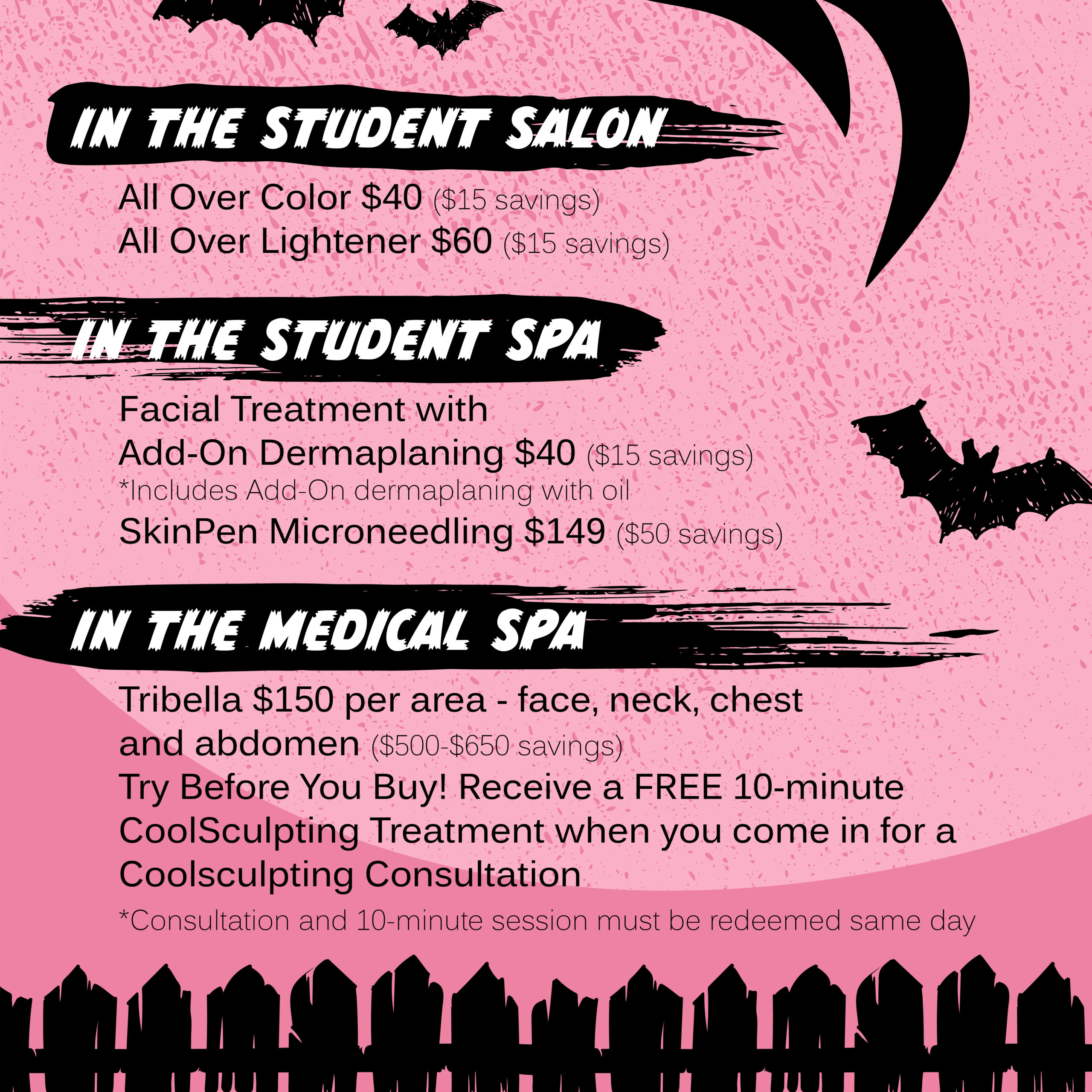 Salon And Spa Menu Board